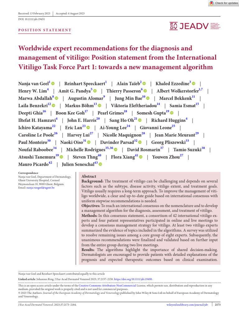 Vitiligo Management Guidelines 2023 | PDF | Medical Diagnosis | Medicine