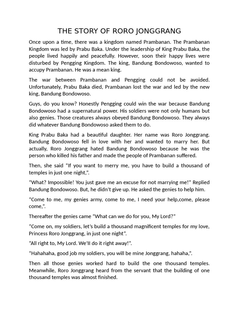 The Story of Roro Jonggrang | PDF