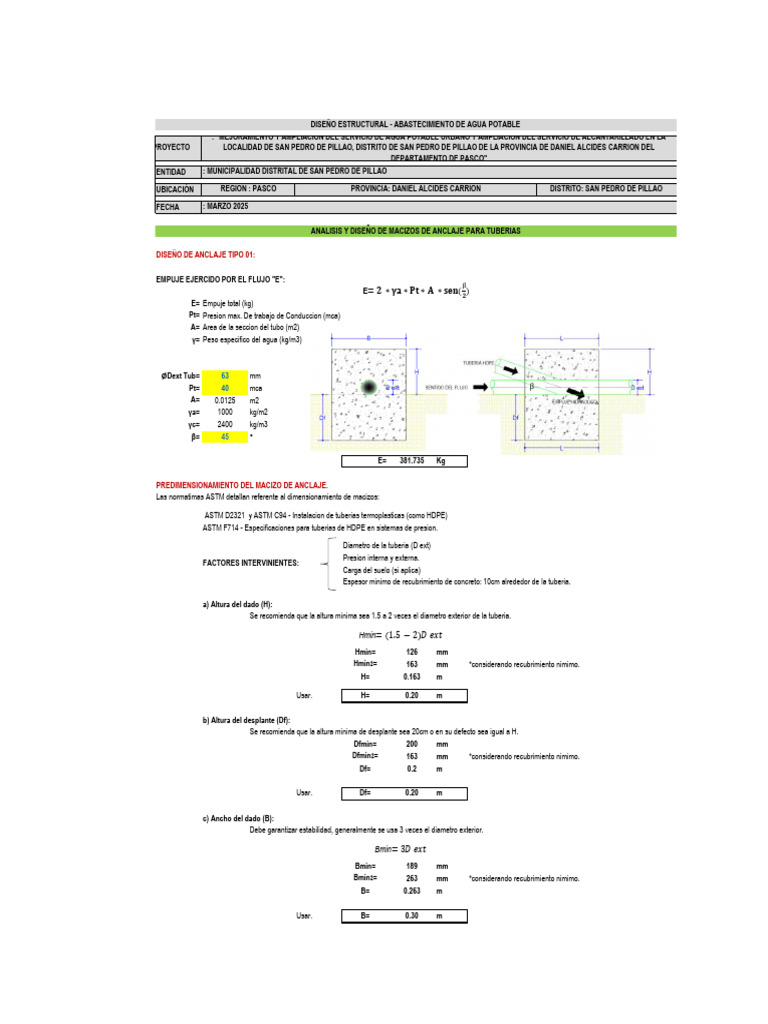 Diseño de Dado Macizo para Uberia HDPE - Agua MIRANDA | PDF | Tubería ...