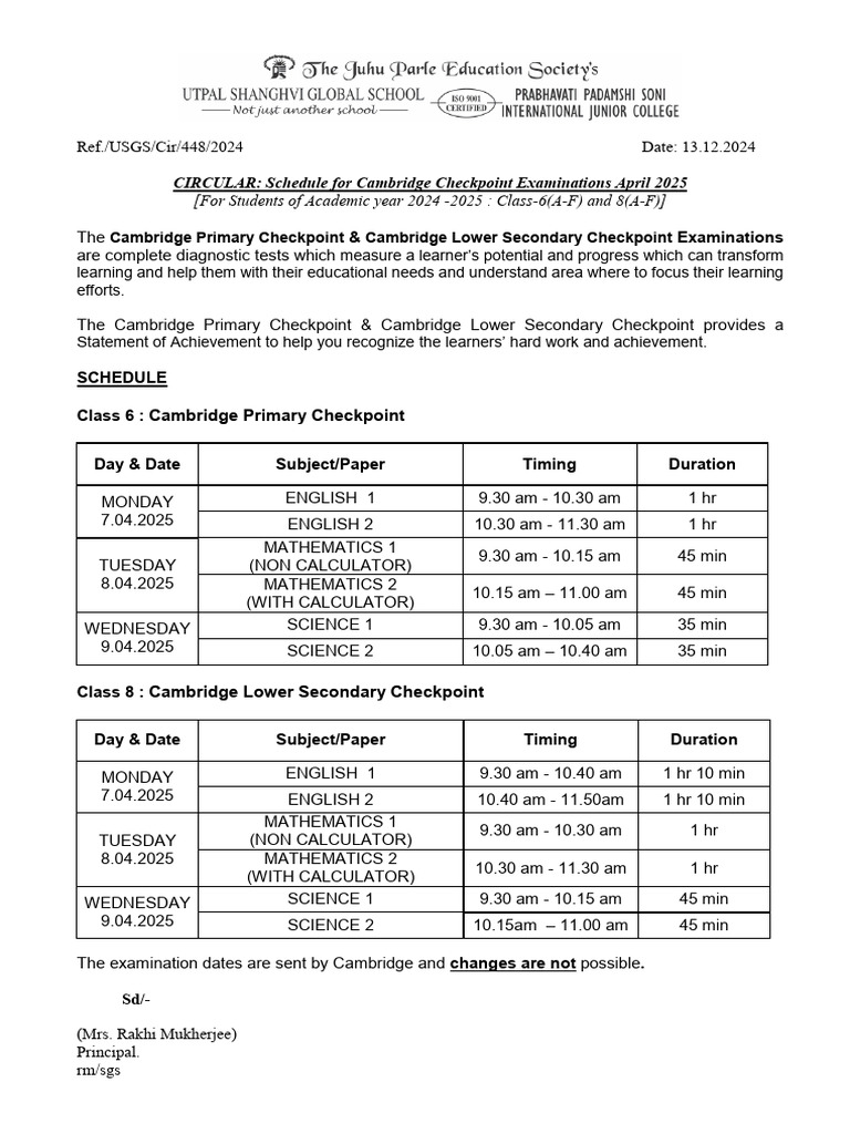 Circular CHKPT TT 2024 2025 1 | PDF