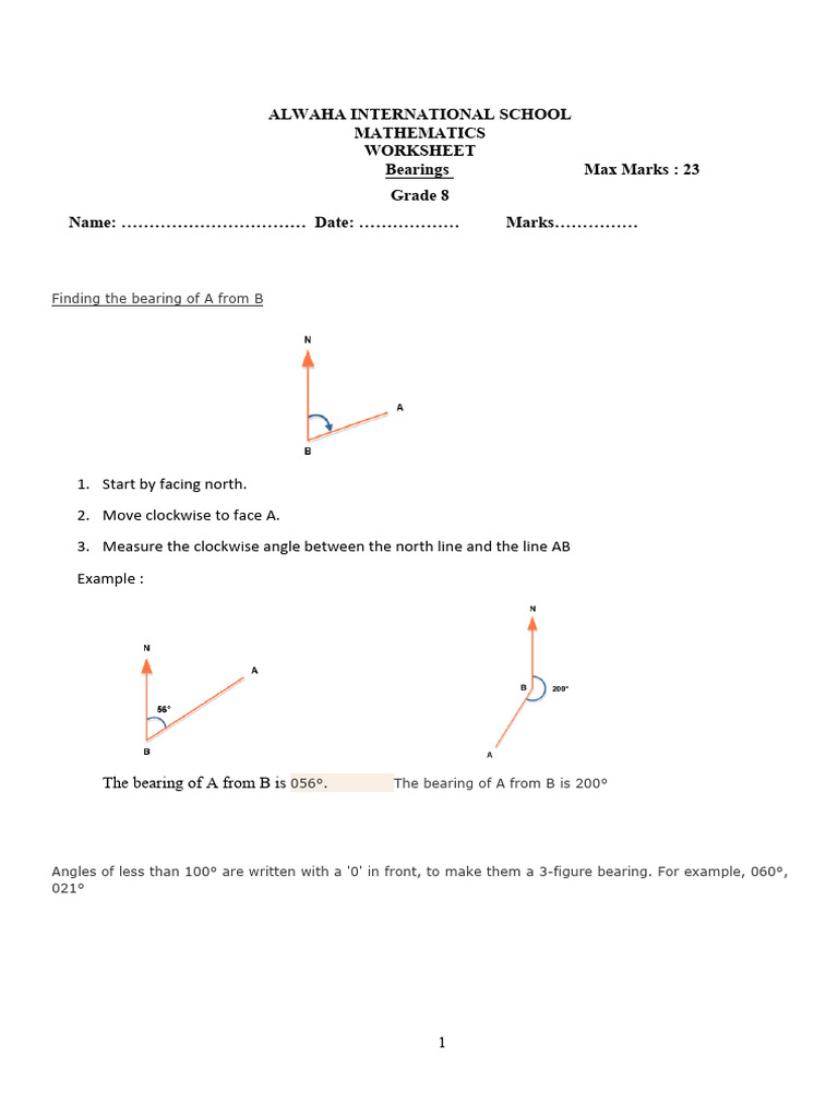 bearings worksheet | PDF | Angle | Geometry