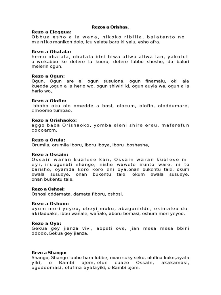 Rezos A Los Orishas | PDF | Santeria | Religiones religiosas