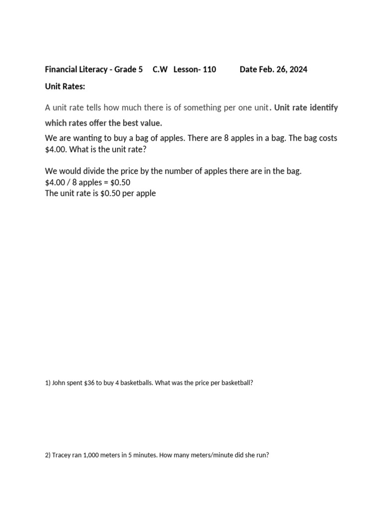 Grade 5 Financial Literacy Activities | PDF