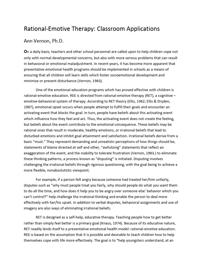 Rational Emotive Therapy Classroom Applications | PDF | Rational ...