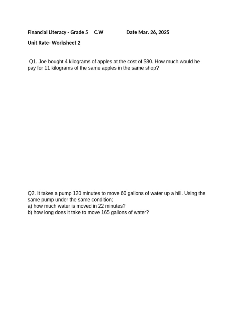 Grade 5 Financial Literacy Worksheets | PDF