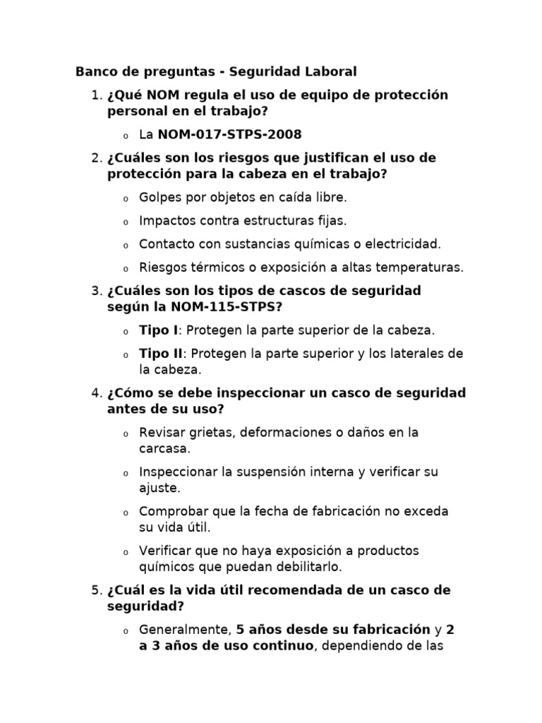 Preguntas Seguridad Laboral-1 | PDF | Máquina elevadora | Seguridad y ...