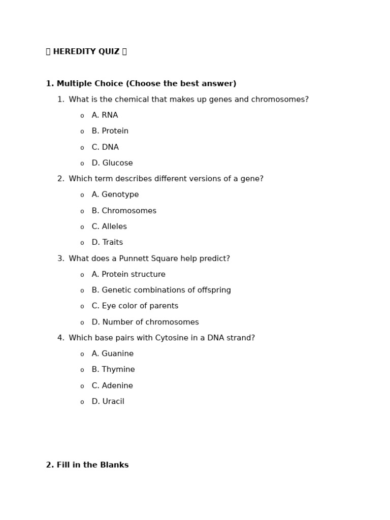 Heredity Quiz: Test Your Genetics Knowledge | PDF