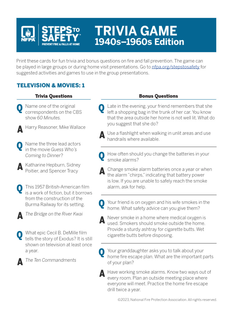 1940s-1960s Trivia Game Questions | PDF