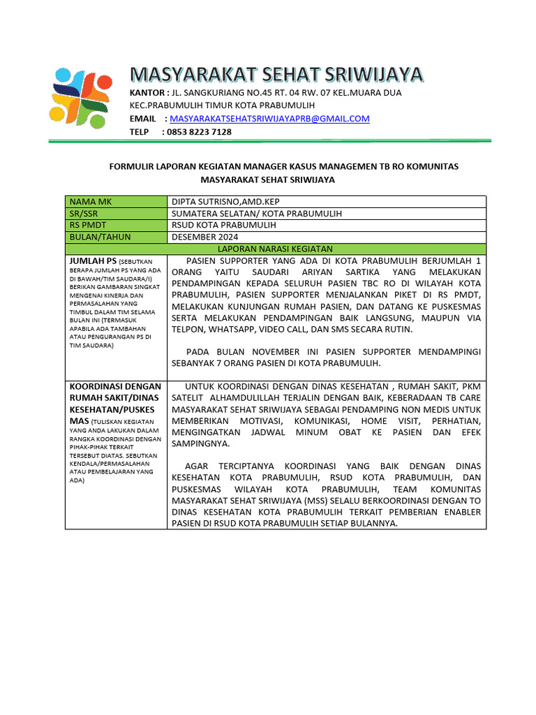 Laporan Narasi Bulan Desember 2024 | PDF