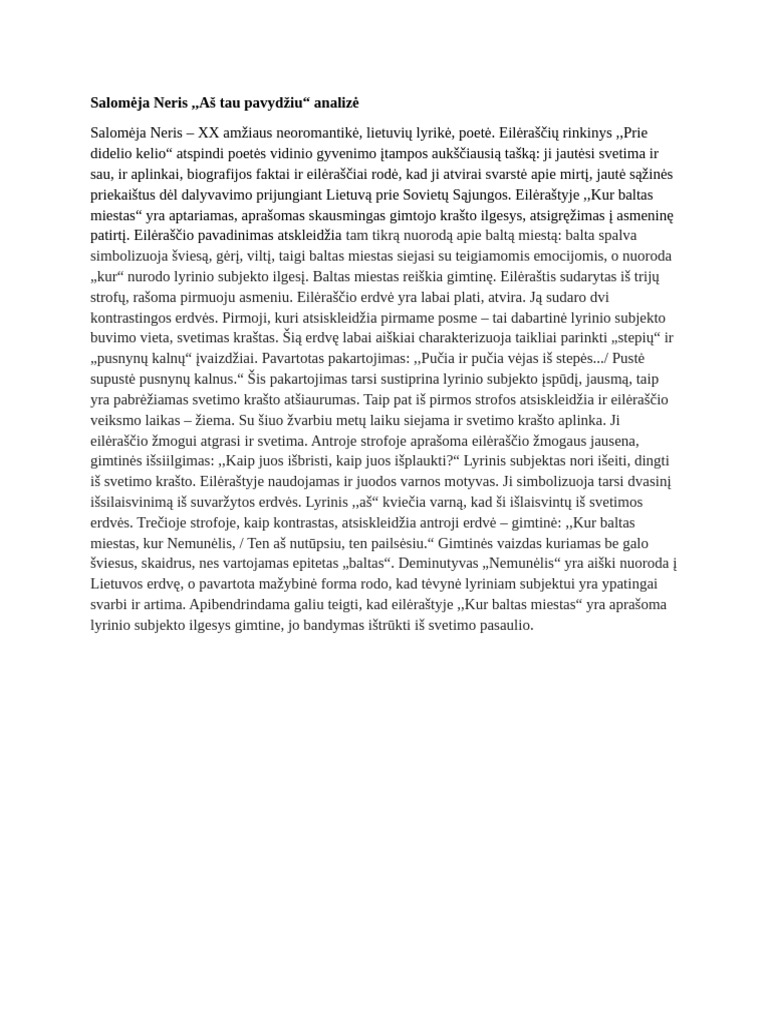 Salomėja Neris ,,kur Baltas Miestas" | PDF