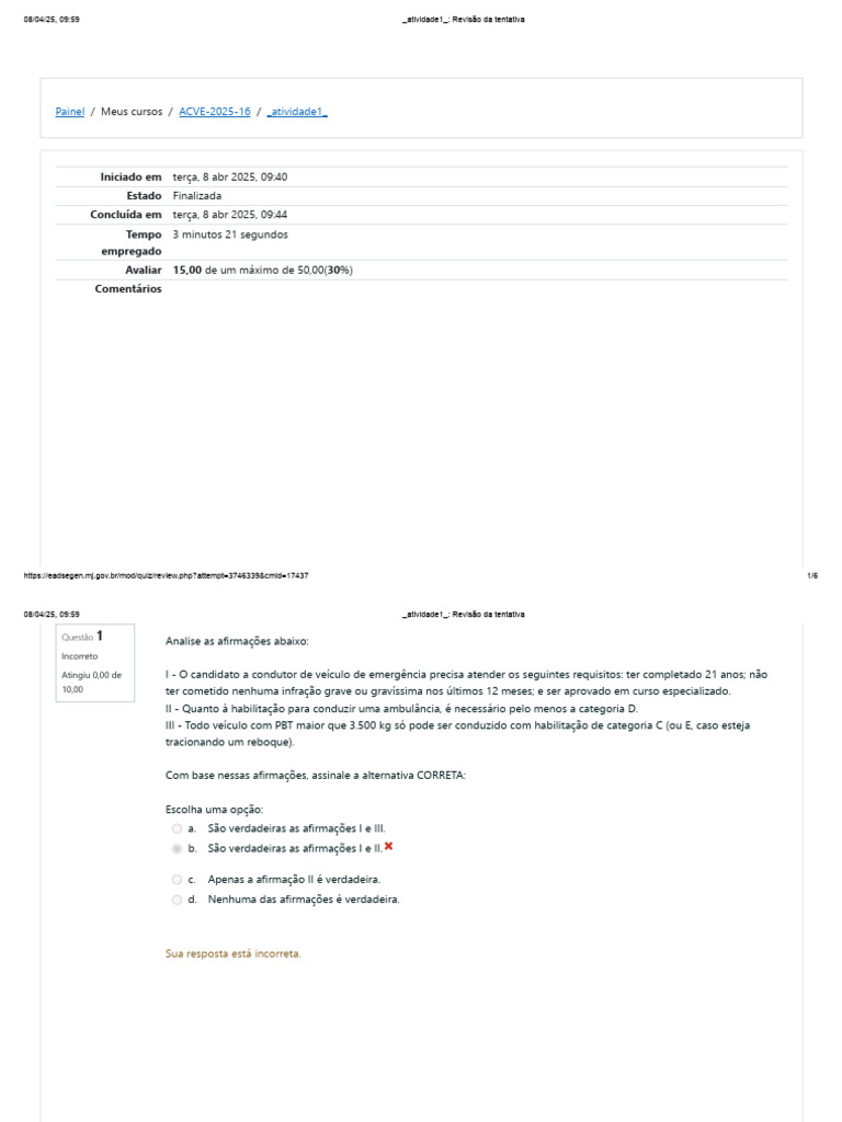 Atividade1 - Revisão Da Tentativa | PDF | Tráfego | Transporte