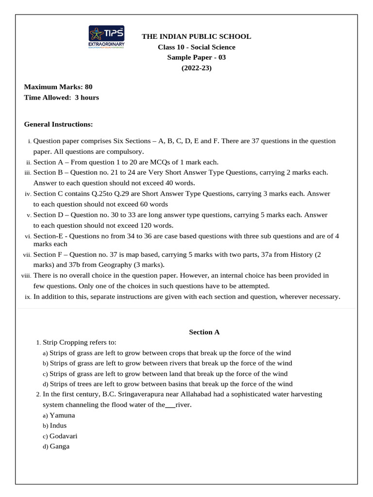 Social Science Sample Paper 3 | PDF | Rail Transport