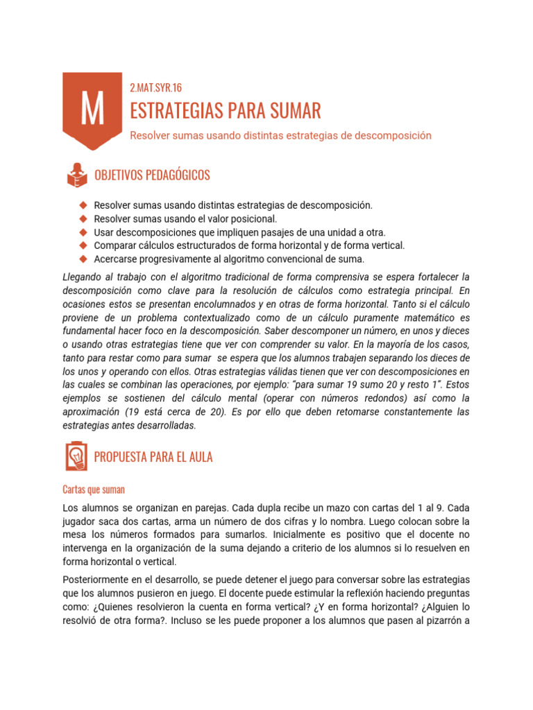 2.MAT - SYR.16 Estrategias para Sumar | PDF