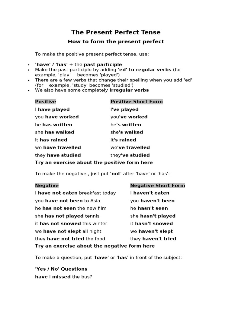 Present Perfect Tense Guide | PDF