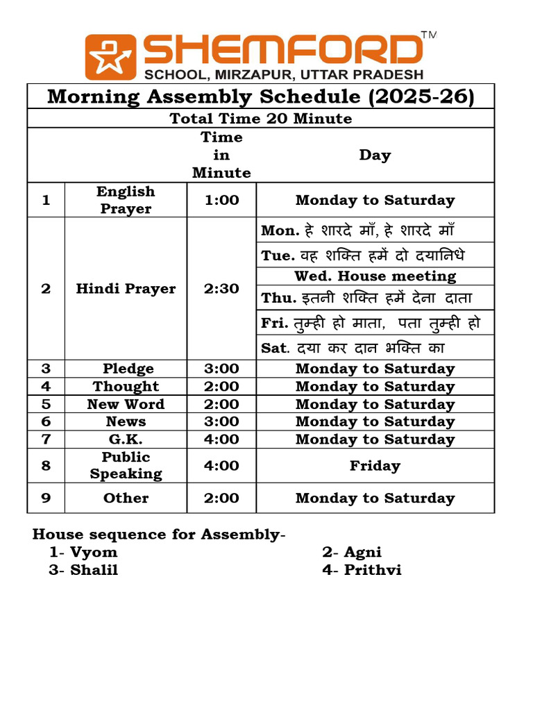 Morning Assembly Schedule | PDF
