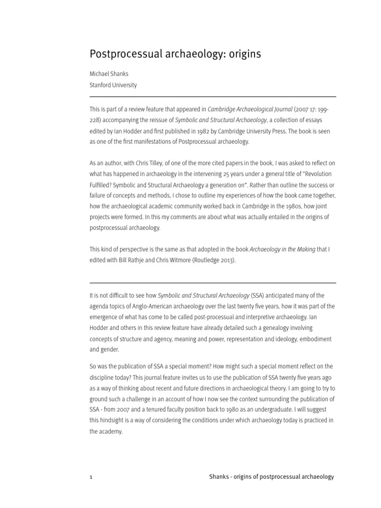 Postprocessual Archaeology Origins | PDF | Knowledge | Doctor Of Philosophy
