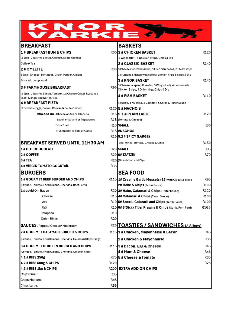Knor Varkie Menu | PDF