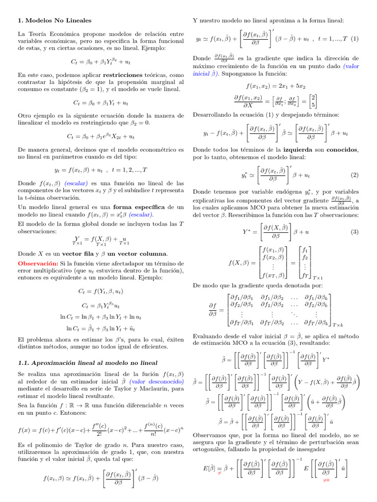 1 Modelos No Lineales | PDF | Sistema no lineal | Mínimos cuadrados ...