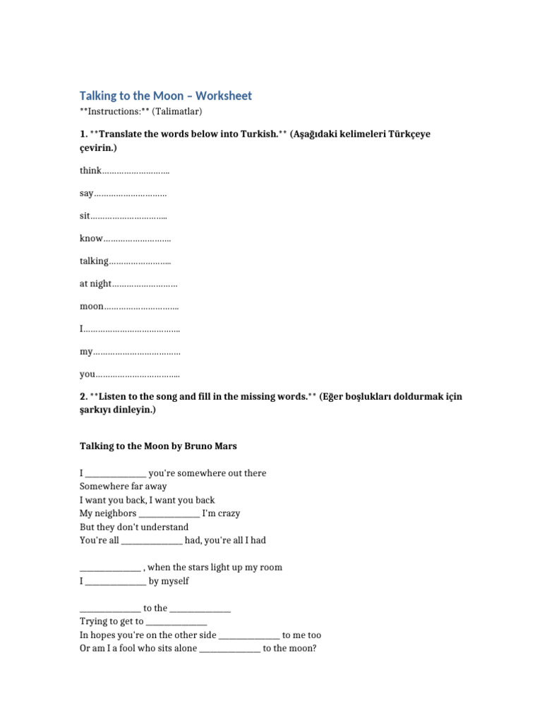 Talking To The Moon Worksheet | PDF
