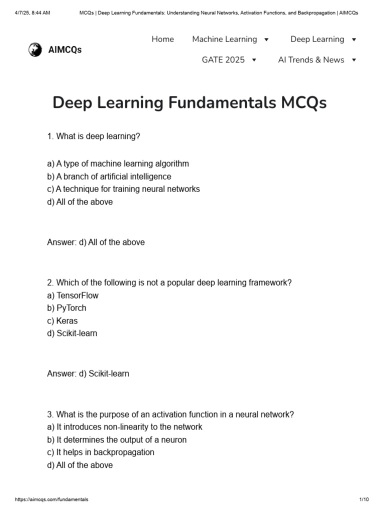 MCQs _ Deep Learning Fundamentals_ Understanding Neural Networks, Activation Functions, and Bac ...