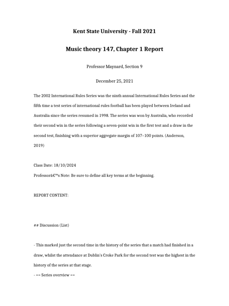 Music Theory 147 Chapter 1 Report | PDF | Australian Rules Football ...