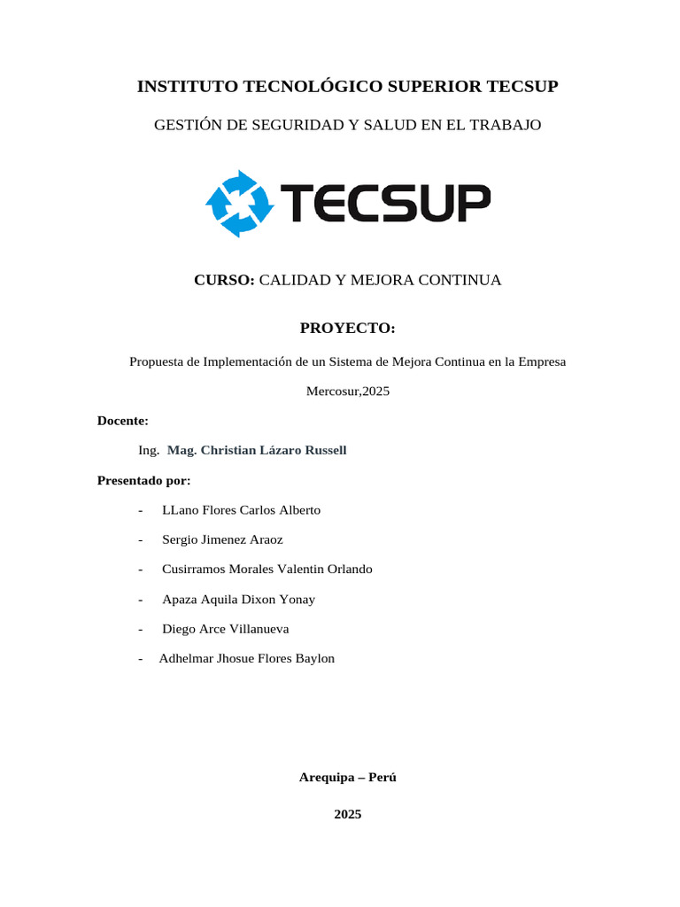 Formato 3 - Modelo Del Informe de Proyecto Final Calidad y Mejora Continua 2024-1 | PDF ...