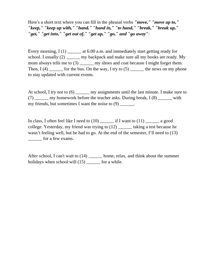 Phrasal Verbs Practice Text | PDF