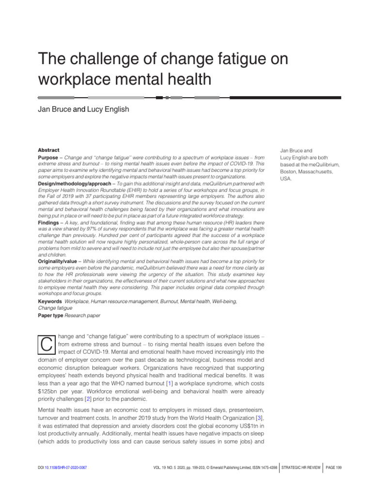 Addressing Change Fatigue in Workplace Mental Health | PDF | Mental ...