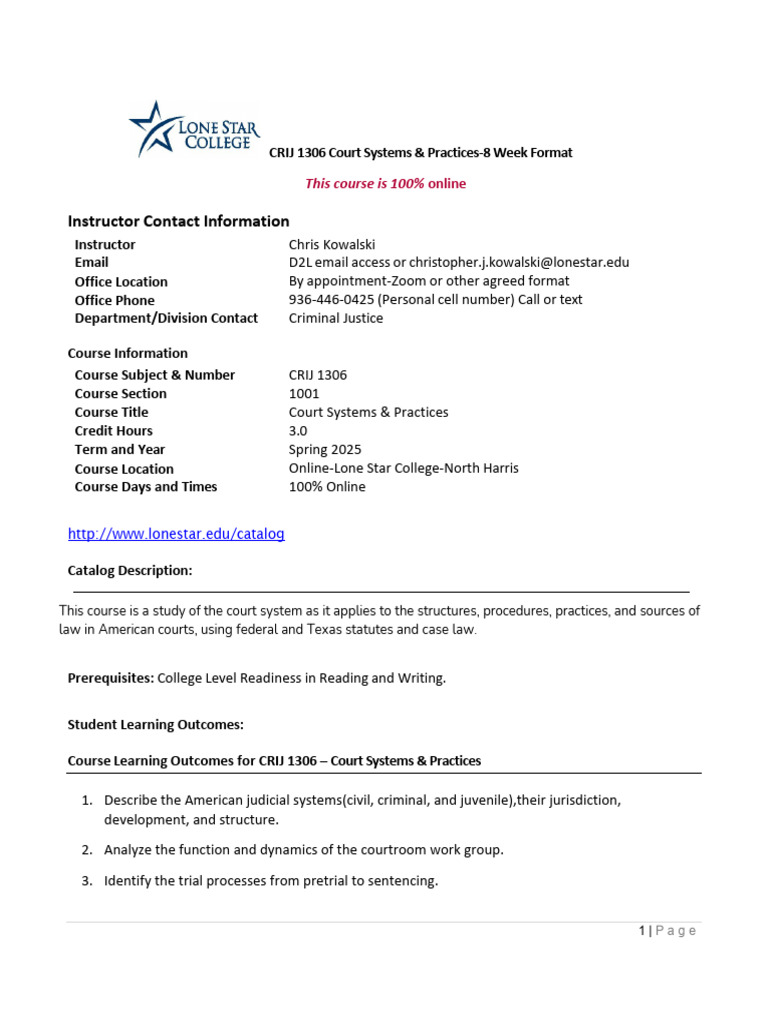 Online CRIJ 1306 Court Systems Course | PDF | Academic Integrity | Title Ix