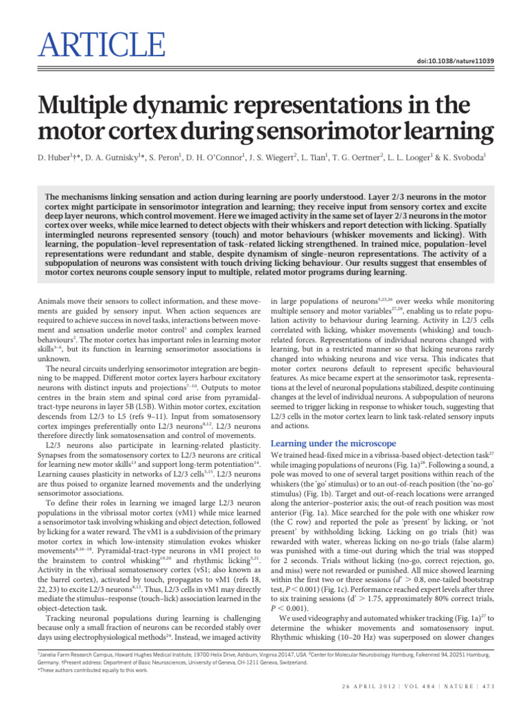 Multiple dynamic representations in the motor cortex during sensorimotor learning | PDF ...