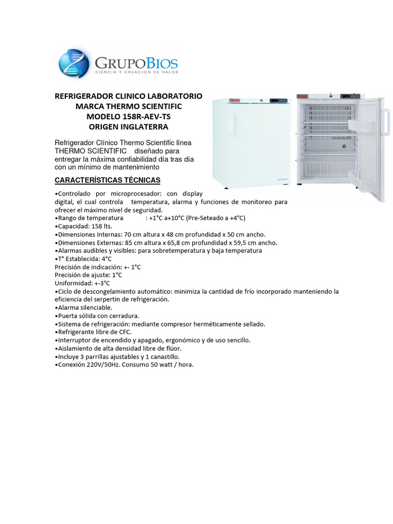 158R-AEV-TS Refrigerador Clinico Thermo | PDF