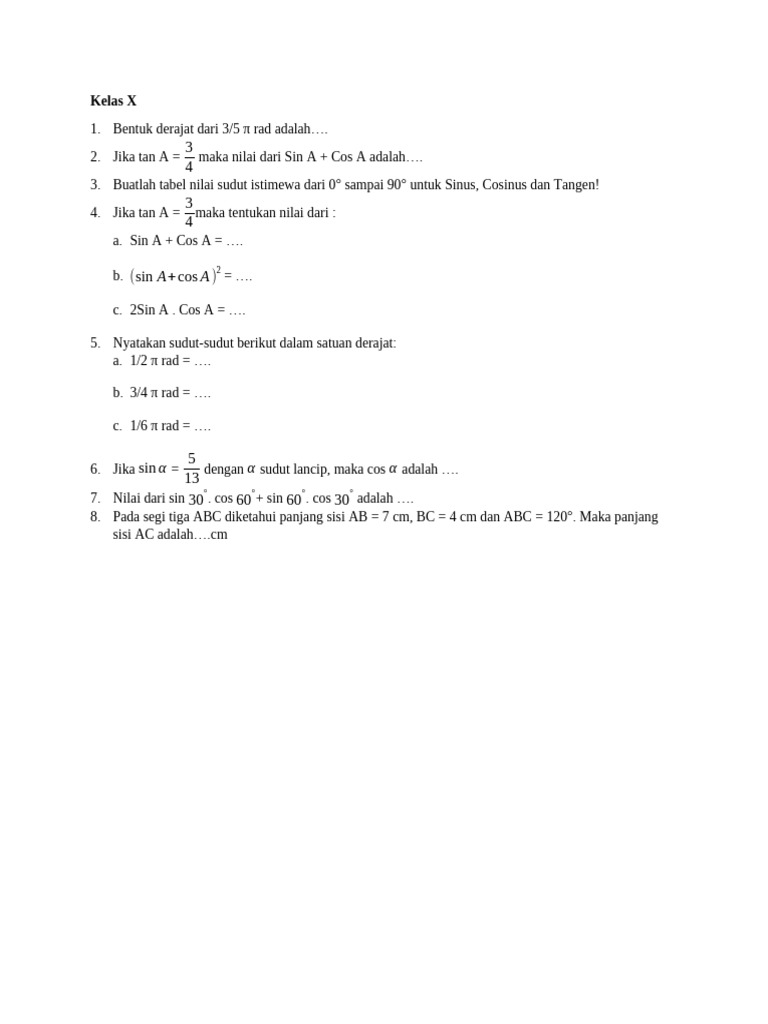 Soal PTS Genap MTK X Dan XI 2022 | PDF