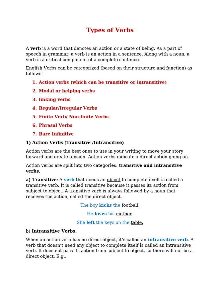 Handouts ---------- Types of Verbs (1) lecture 1 | PDF | Verb ...