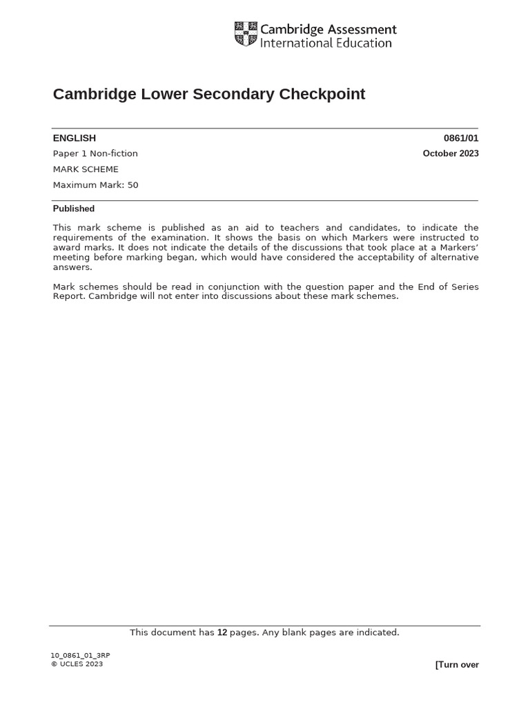 Cambridge Checkpoint Oct 23 English p1 | PDF | Grammar | Sentence ...