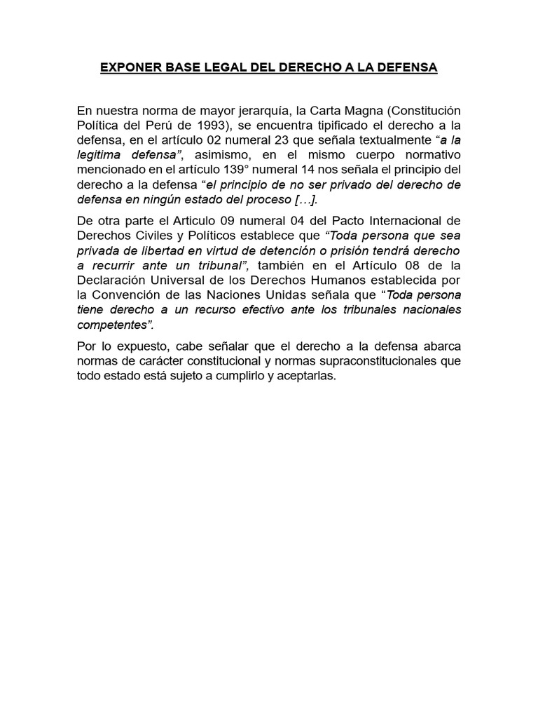 Exponer Base Legal Del Derecho A La Defensa | PDF