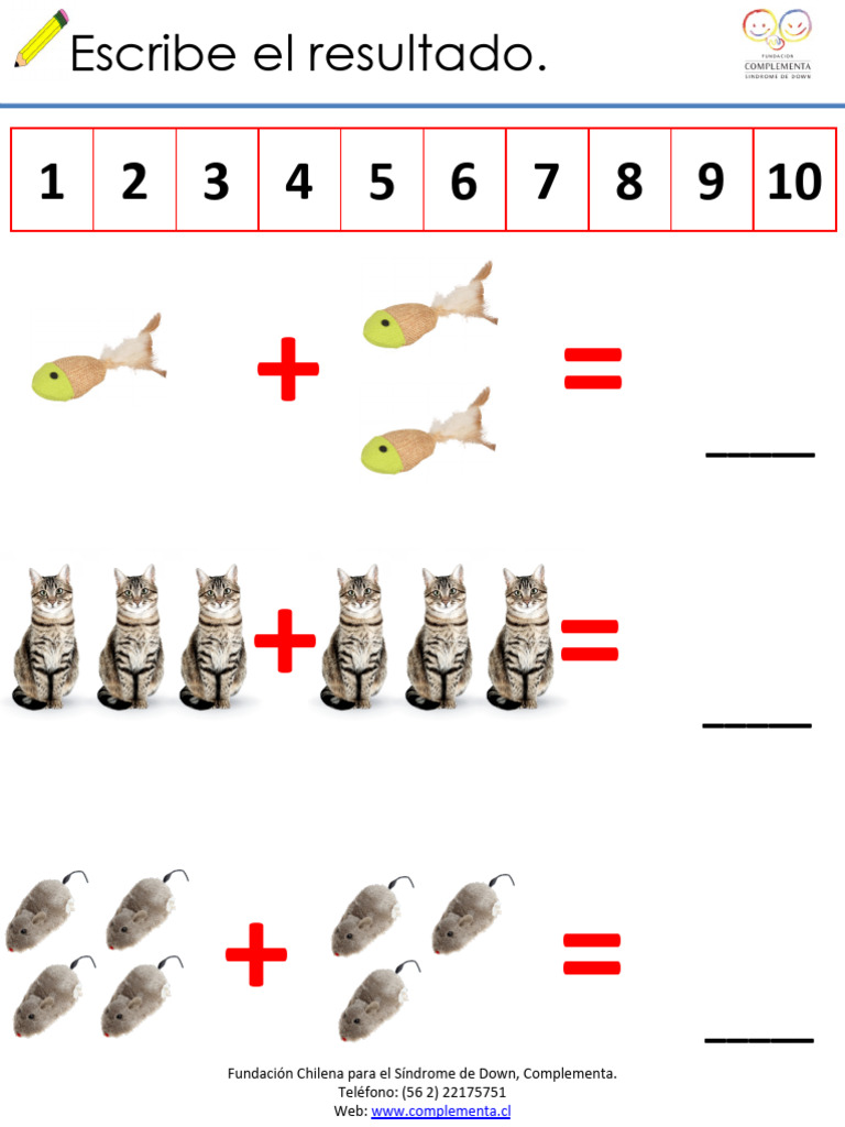 Cálculo, 1-10, suma, con apoyo= de imágenes | PDF
