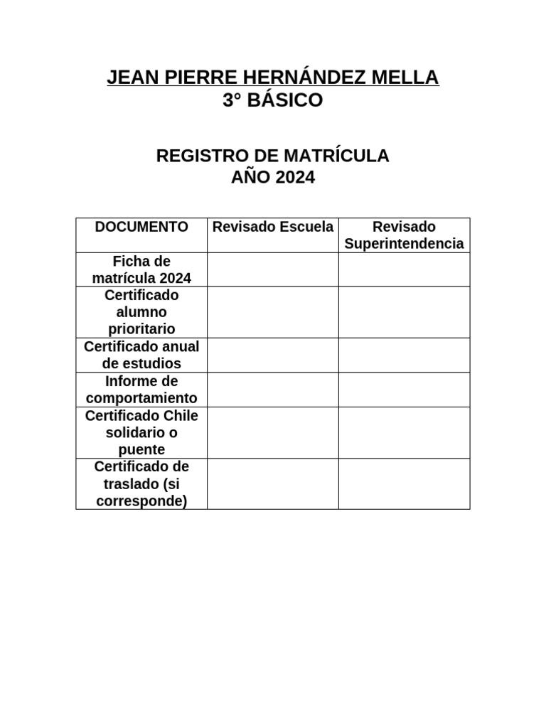 Portada Ficha Matricula | PDF