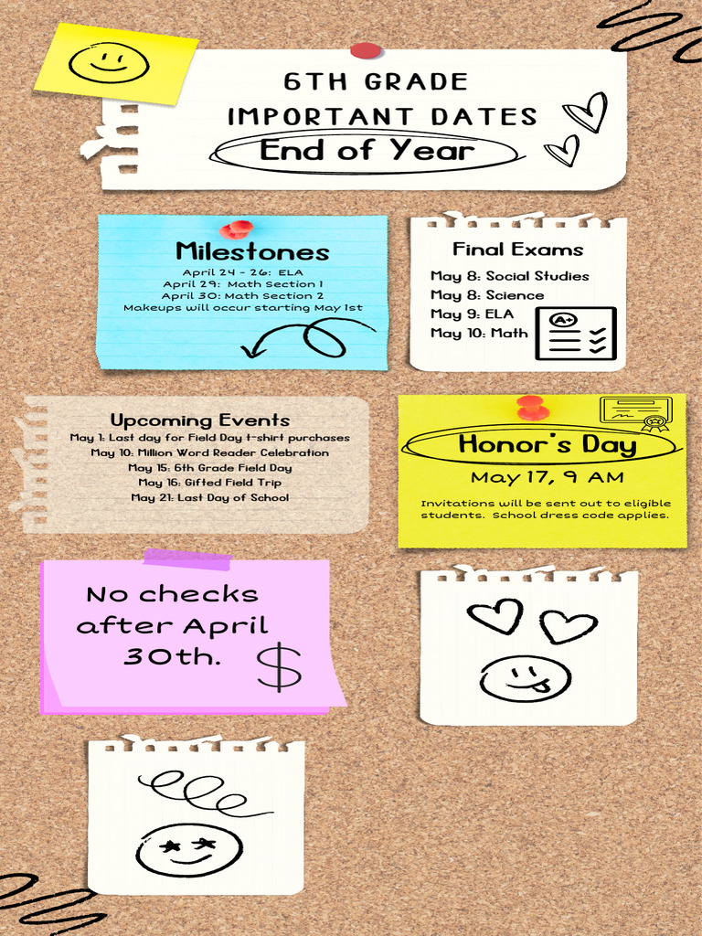6th Grade End-of-Year Important Dates | PDF