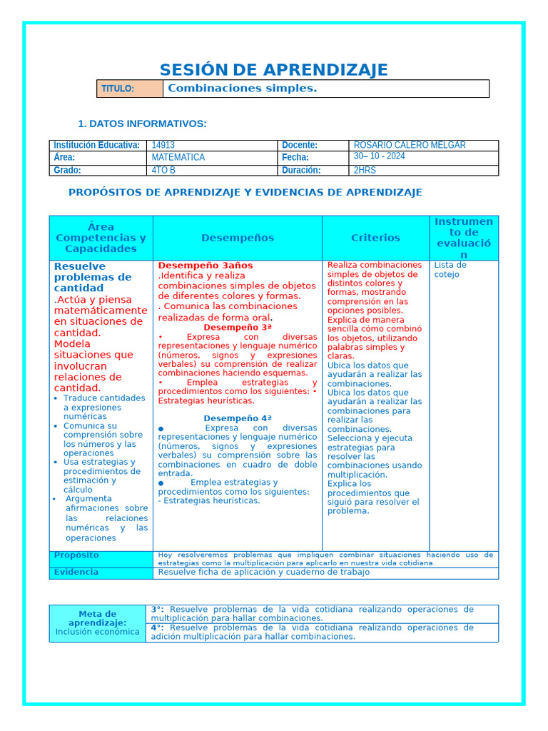 Sesion Mate-Combinaciones Simples | PDF | Aprendizaje