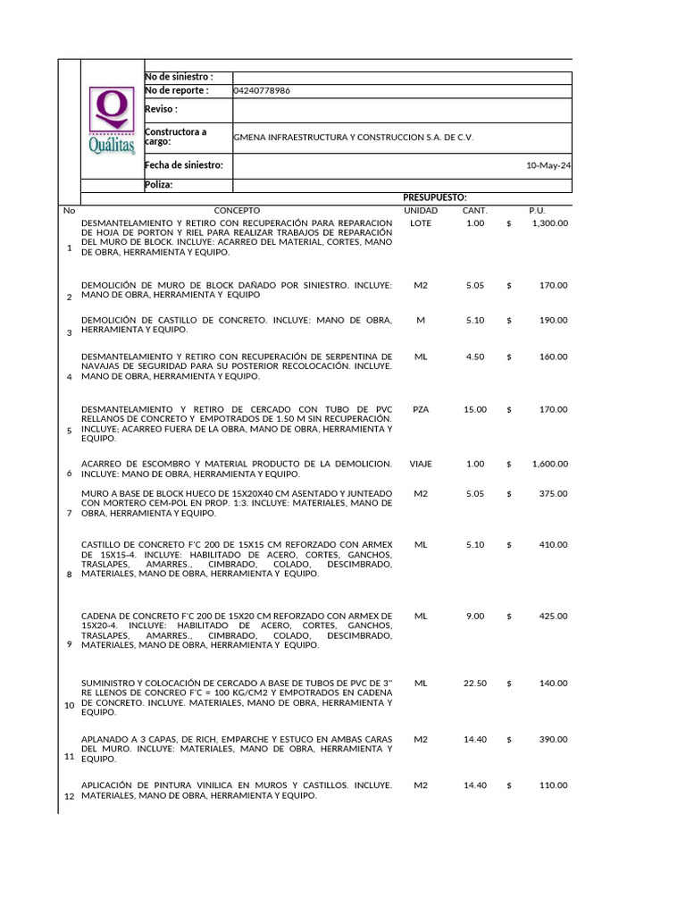 Ppto 8986 Muro Concreto | PDF | Materiales