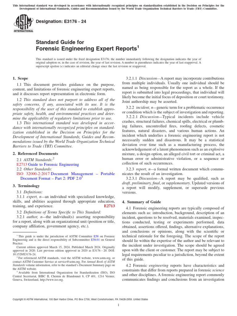ASTM E3176-24 Standars Guide For Forensic Engineering Expert Reports | PDF | Experiment ...