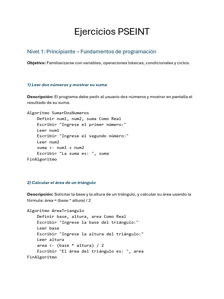 Ejercicios_Pseint_solucionados | PDF | Contraseña | Informática