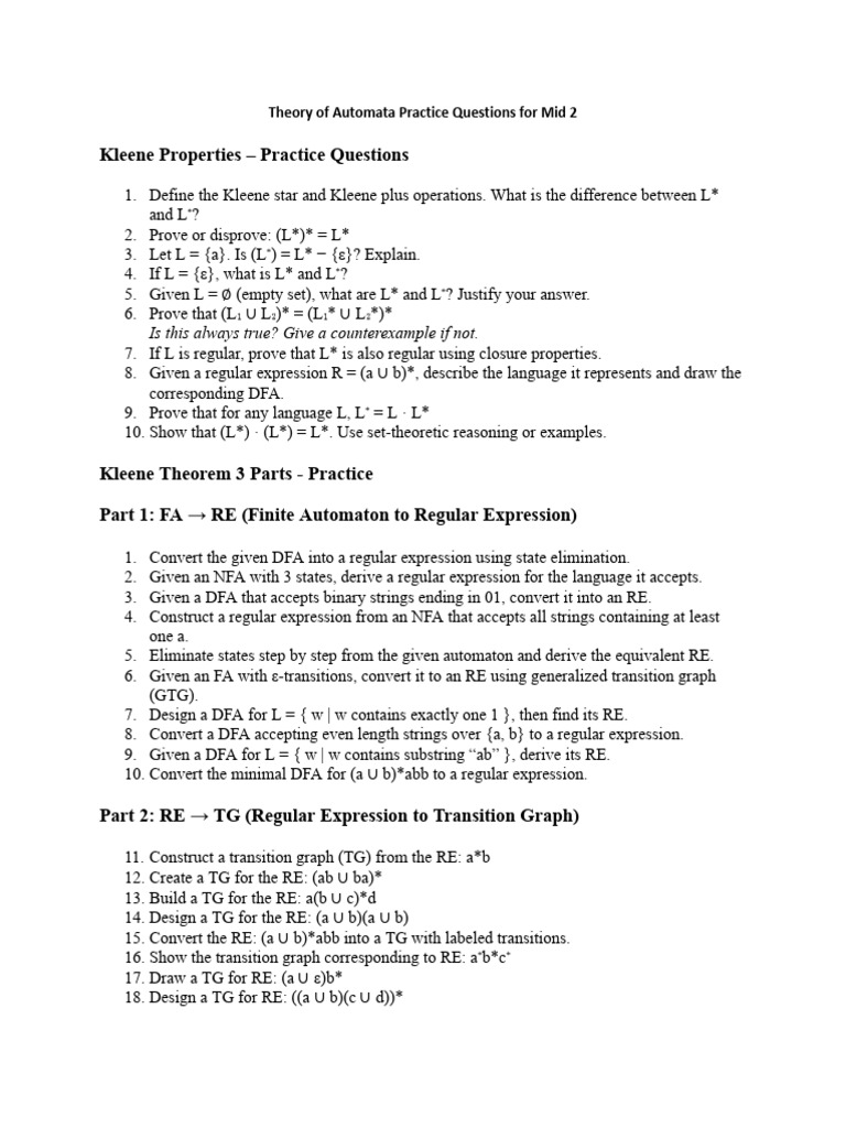 Theory of Automata Practice Questions for Mid 2.Docx | PDF | Theory Of Computation ...