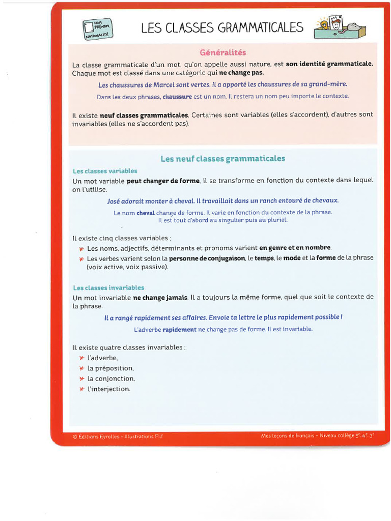 G1 - 1 - Les Classes Grammaticales | PDF