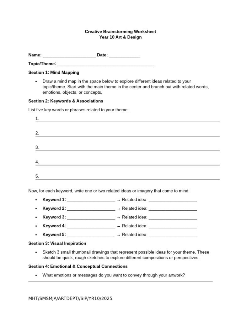 Creative Brainstorming Worksheet | PDF