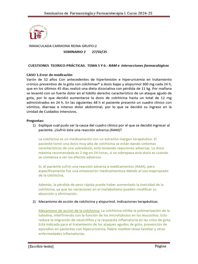 Seminario 2 Tema 5 y 6 RAM e Interacciones 24-25 | PDF | Benzodiazepinas | Alergia