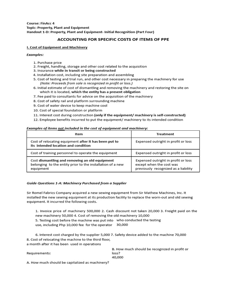 1D - PPE Initial Recognition (Part D) | PDF | Cost | Insurance