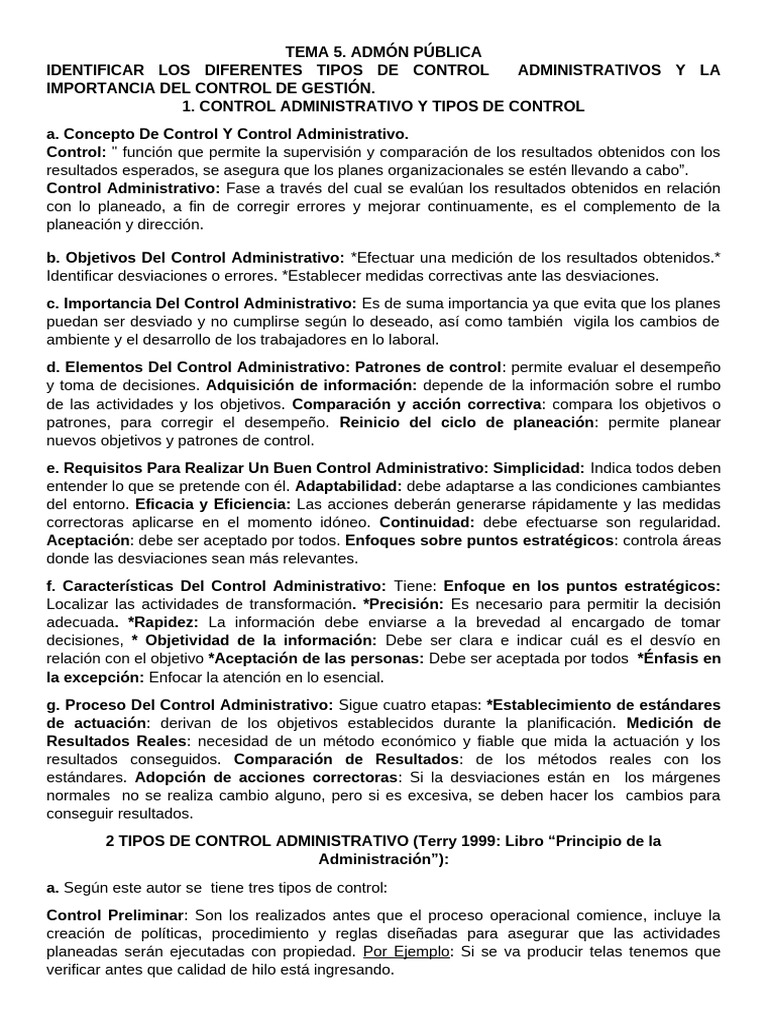 UNIDAD V Tipos de Control y Control de Gestión. | PDF | Planificación ...