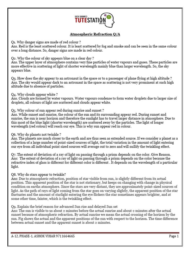 Atmospheric Refraction QA | PDF | Sunset | Sky