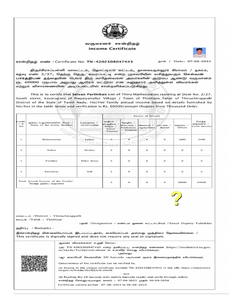 Income Certificate Pdf